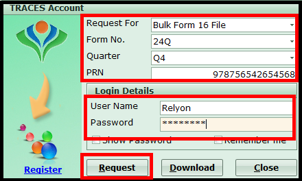 Form 16 generation in Saral TDS - Request, download and merge with Part B